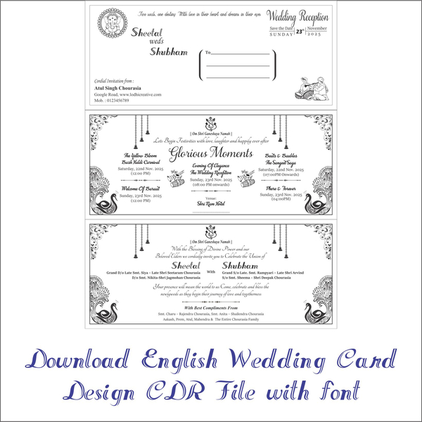 Download English Wedding Card Design CDR file with font