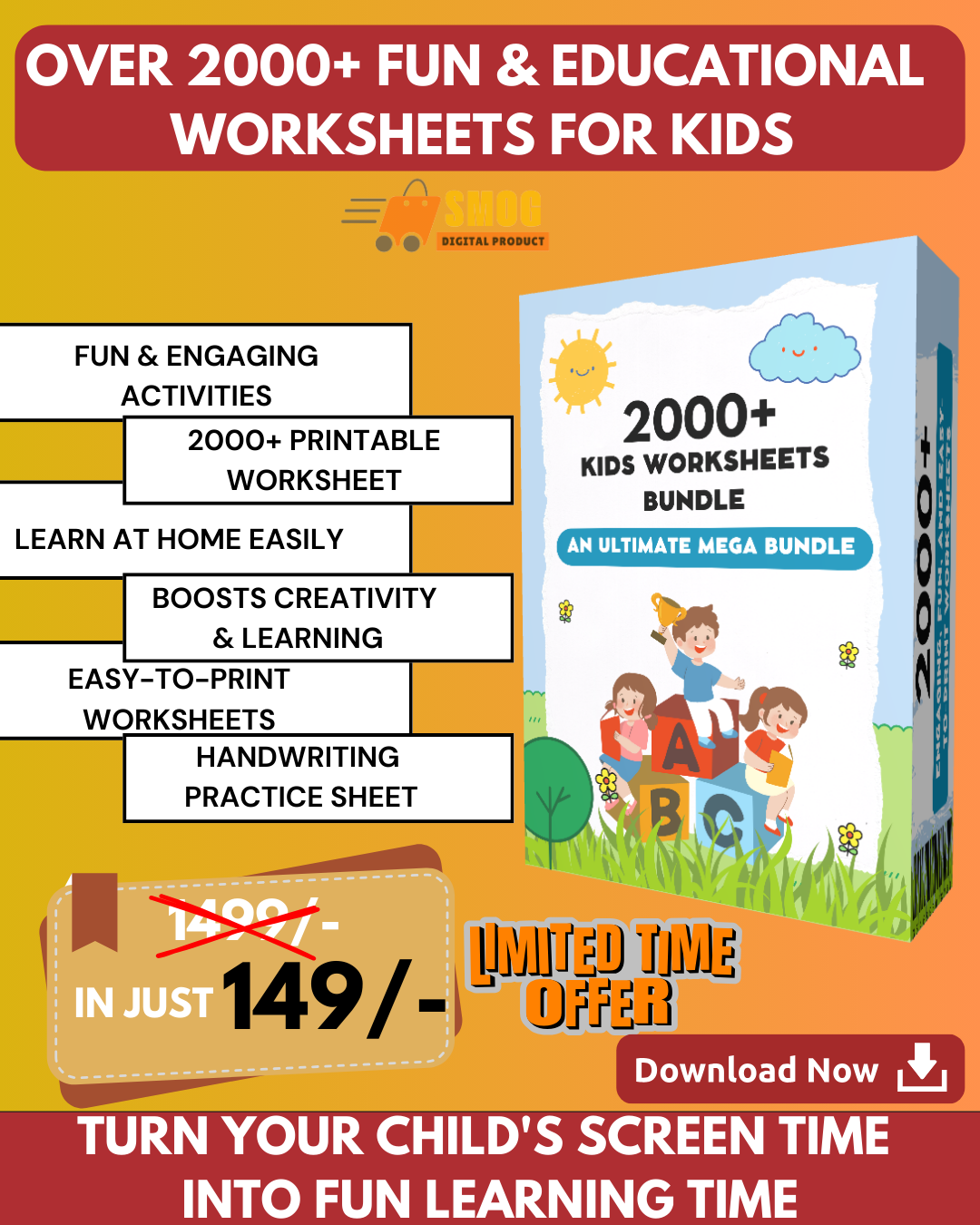 2000+ Fun & Educational Printable Worksheets for Kids – Just ₹149!