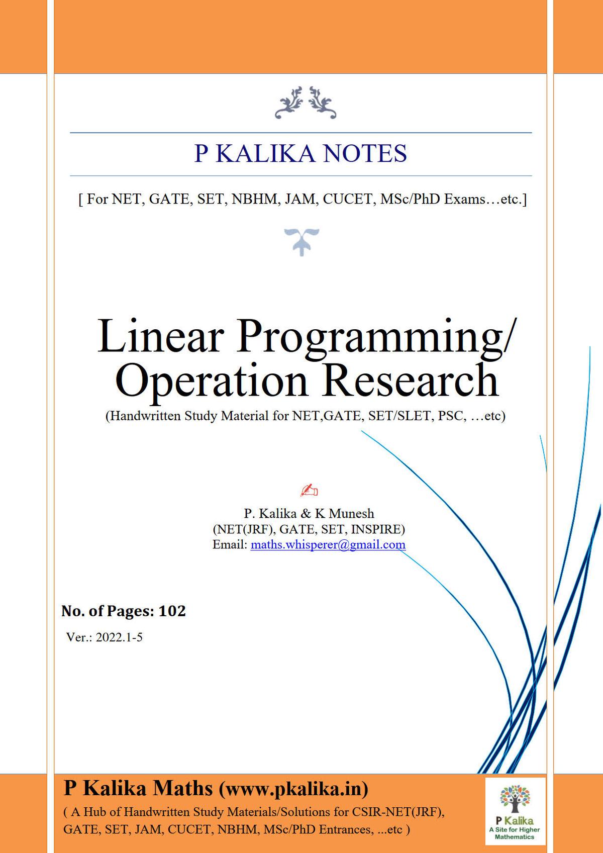 Linear Programming(LPP) /Operation Research Handwritten Notes for CSIR ...