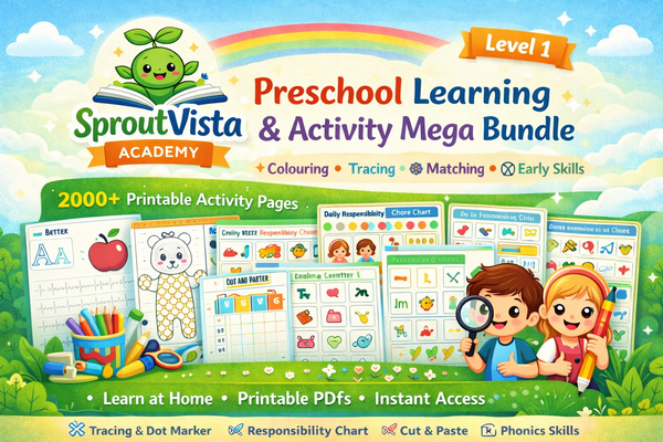 SproutVista's Level 1 –Preschool Learning & Activity Mega Bundle (Ages 3–6)