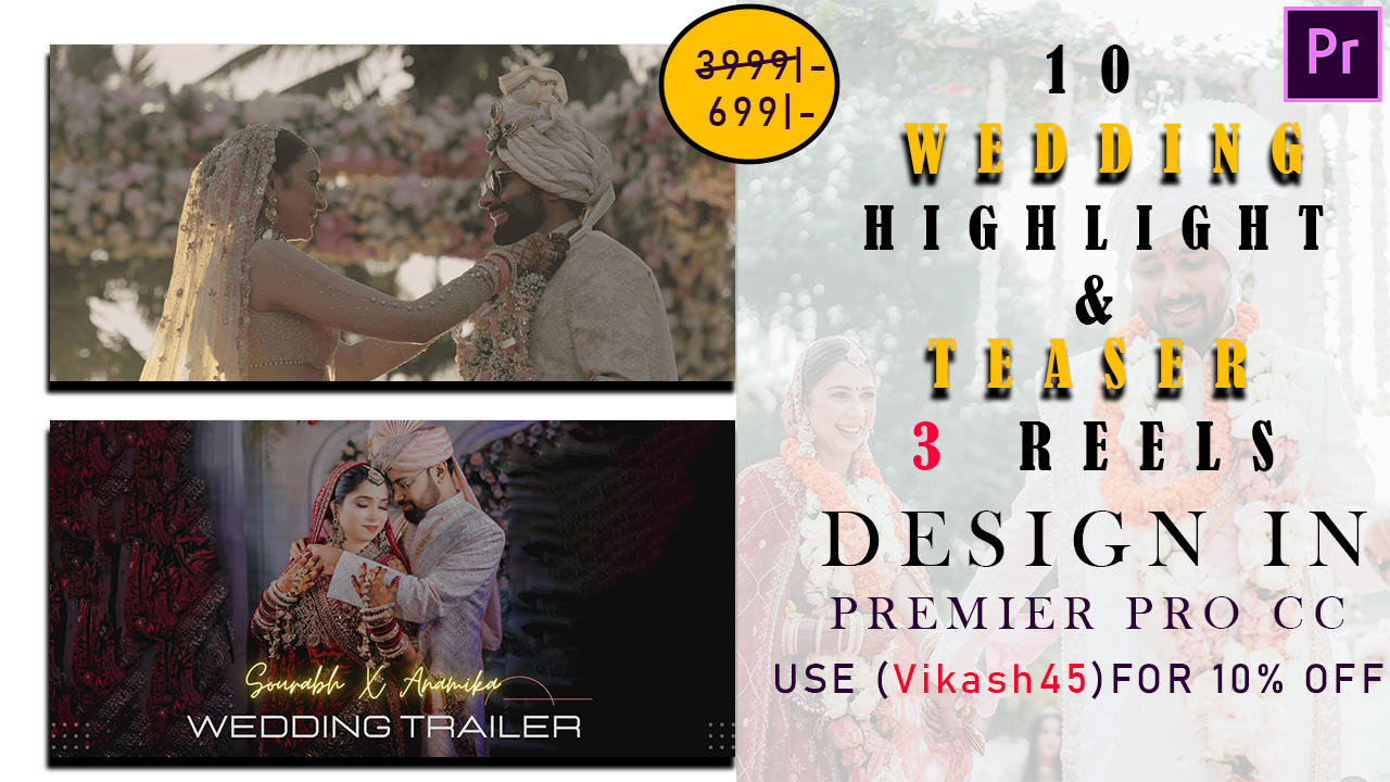 10 Wedding Highlight & Teaser and 3 Reels bundle project in premier pro cc