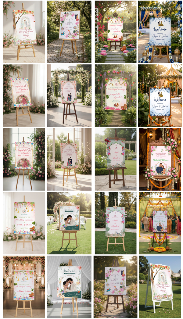 Wedding Welcome Board PSD Templates – 10 Editable 3×2 ft Designs for Print